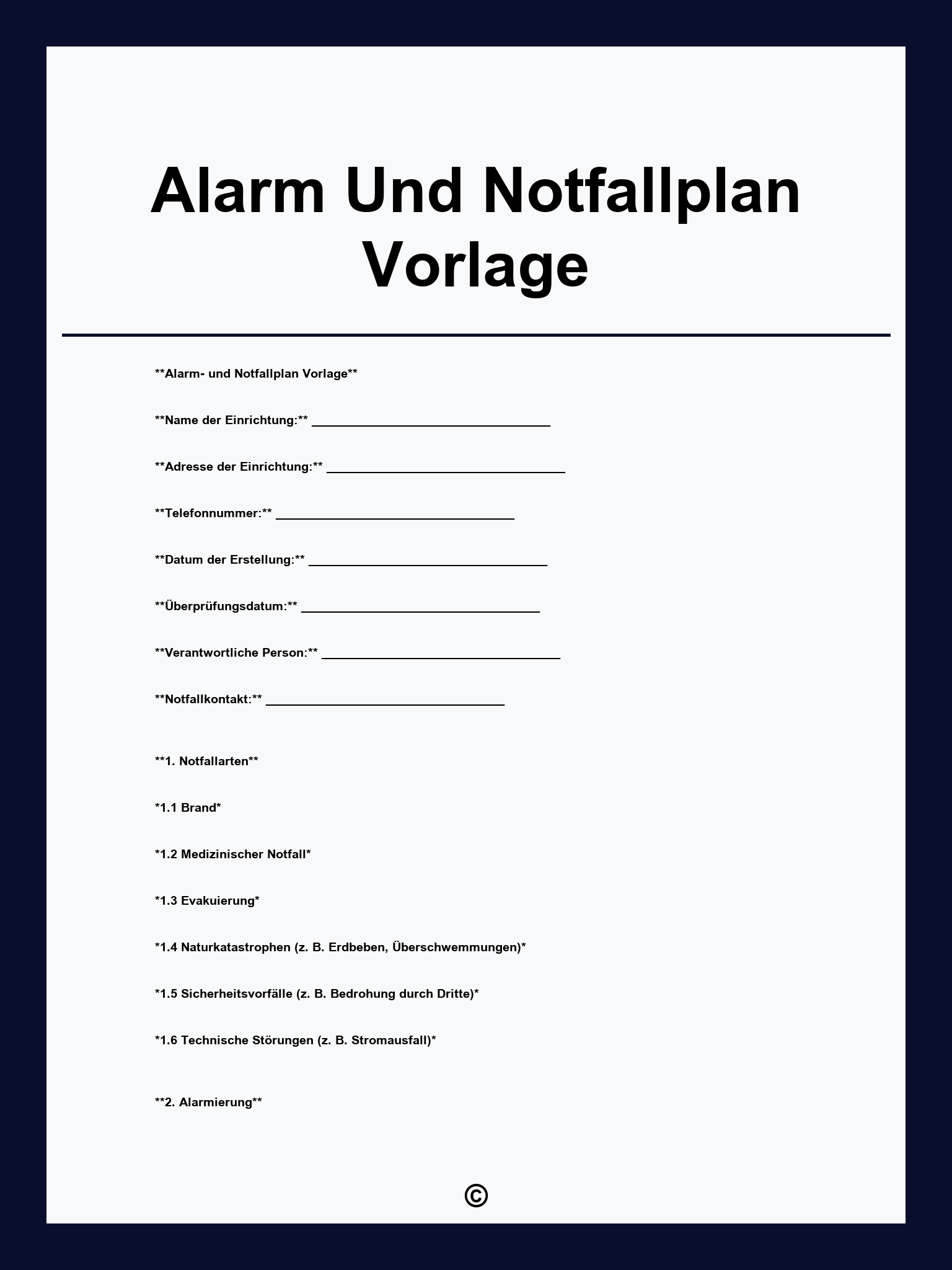 Alarm Und Notfallplan Vorlage