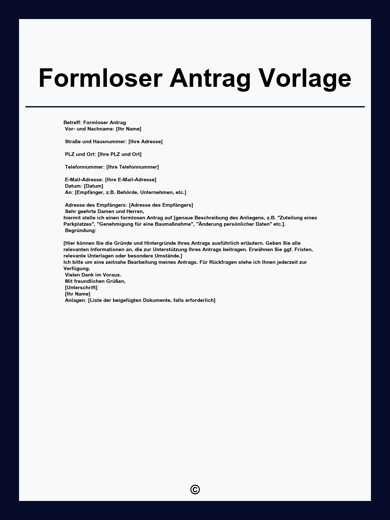 Formloser Antrag Vorlage